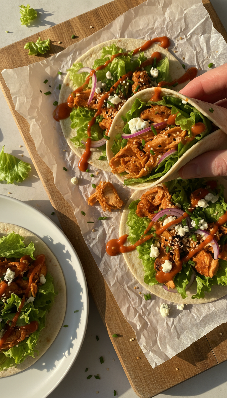 Gesunde Buffalo Hähnchen Salat Wraps - Wurziglecker